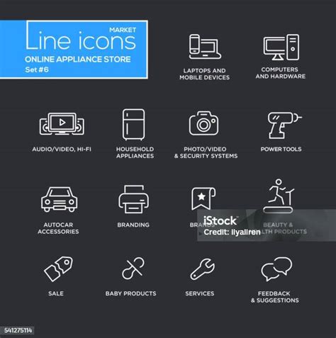 온라인 제품 상점쿠폰 꺾은선형 디자인식 그림문자 전체 세트 가정 생활에 대한 스톡 벡터 아트 및 기타 이미지 가정 생활 가정용 캠코더 개인 장식품 Istock