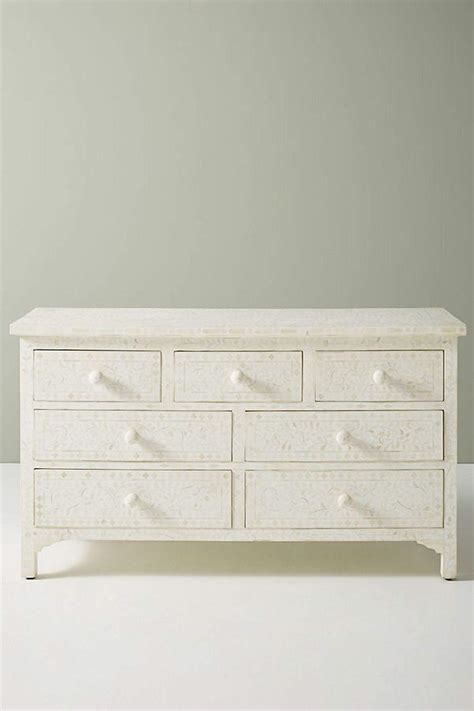 Bone Inlay Floral Chest Of 7 Drawers White Luxury Handicraft