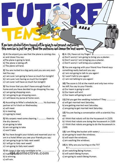 Future Tenses Exercises Will Be Going To And Present Continuous Tenses Exercises Future
