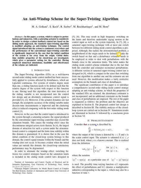 An Anti Windup Scheme For The Super Twisting Algorithm Pdf Control Theory Mathematical Physics