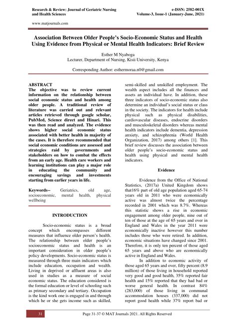 Pdf Association Between Older Peoples Socio Economic Status And Health Using Evidence From
