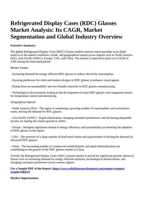 Reportprime Refrigerated Display Cases Rdc Glasses Market Analysis Its Cagr Market