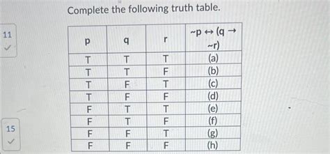Solved Complete The Following Truth Table Complete The