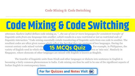 Code Mixing And Code Switching Quiz 15 Mcqs Gyankundli