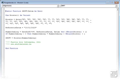 Shiftkalender Excelformule