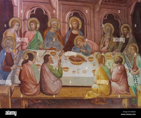 Renaissance Affresco Raffigurante Gesù E Gli Apostoli Nel Cenacolo