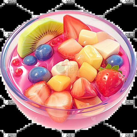 夏天夏日凉快卡通感通用草莓奇异果水果碗水果捞沙拉美食素材 花瓣网