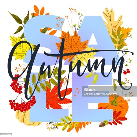 화려한 단풍 열매 및 글자가 있는 가을 판매 배너 디자인 가을 시즌 쇼핑 프로모션을 위한 정사각형 템플릿입니다 벡터 그림입니다 단풍나무속에 대한 스톡 벡터 아트 및 기타