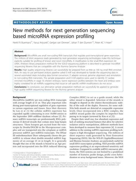 Pdf New Methods For Next Generation Sequencing Based Microrna
