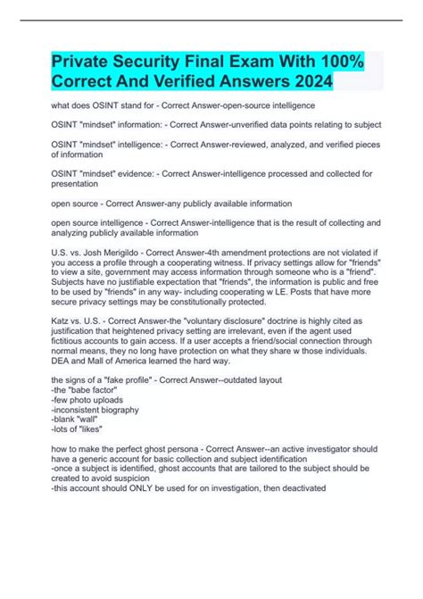 Private Security Final Exam With 100 Correct And Verified Answers 2024