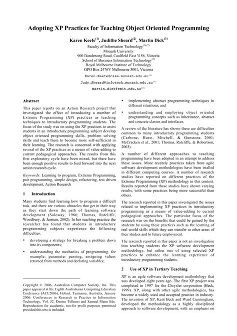 Pdf Adopting Xp Practices For Teaching Object Oriented Programming
