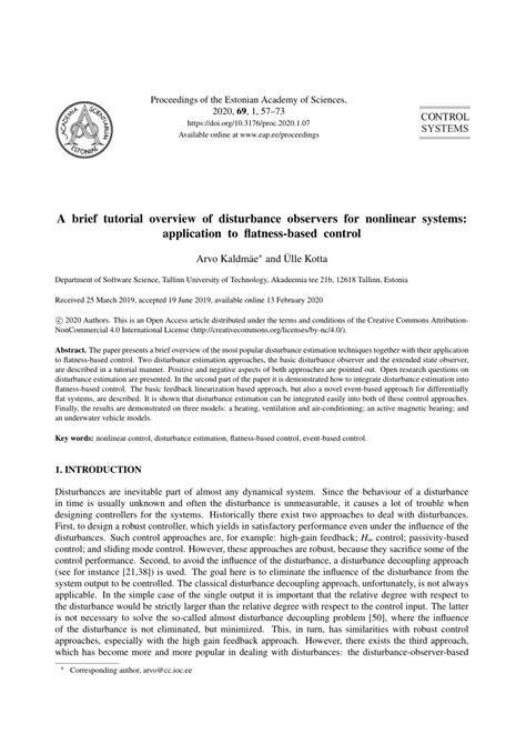 Pdf A Brief Tutorial Overview Of Disturbance Observers For Nonlinear Systems Application To