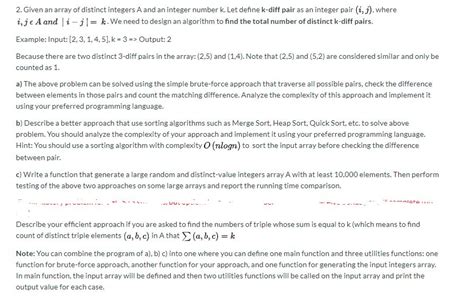 2 given an array of distinct integers a and an