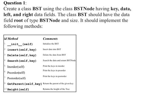 Solved Question 1 Create A Class Bst Using The Class