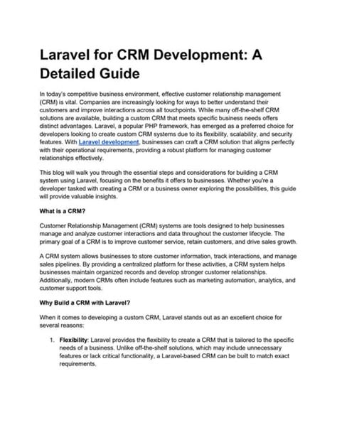 Laravel For Crm Development A Detailed Guidepdf Free Download