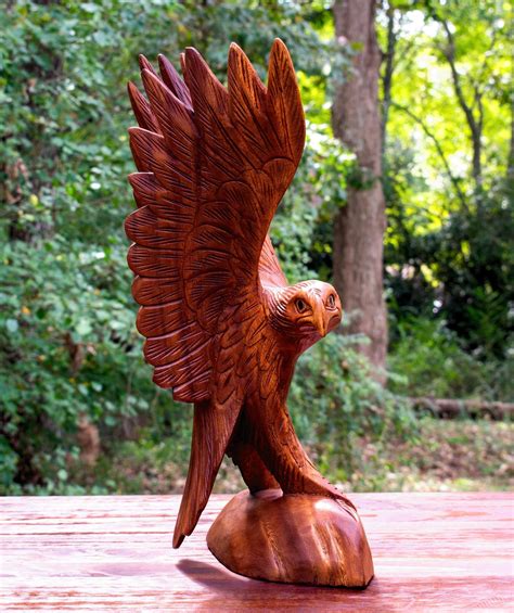 12 Hand Carved Wooden Eagle Statue Flying Figurine Sculpture