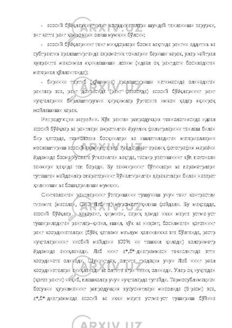 Кўп бўёқли босманинг асосий назариялари Texnika Va Texnologiya Referatlar