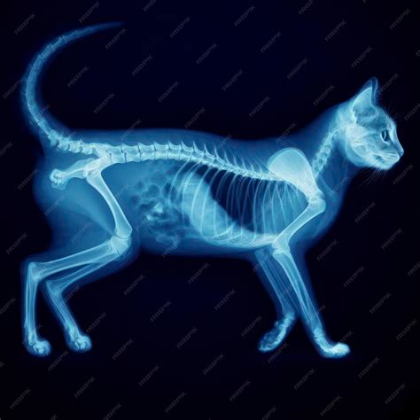 Xray Of A Cat Full Body Blue Tone Radiograph On A Black Background Ai