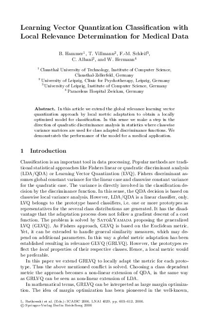 pdf learning vector quantization classification with local relevance