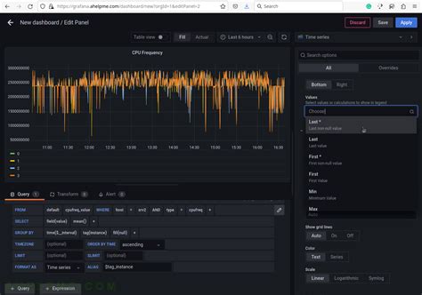create a graph for cpu frequency using grafana influxdb part 2