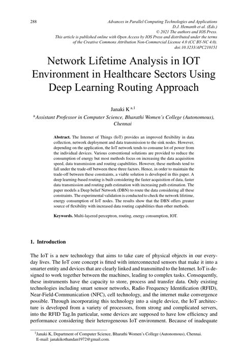 Pdf Network Lifetime Analysis In Iot Environment In Healthcare Sectors Using Deep Learning