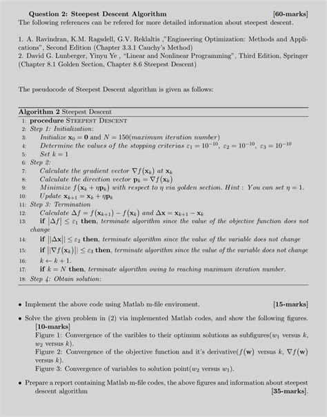 question 2 steepest descent algorithm [60 marks] the