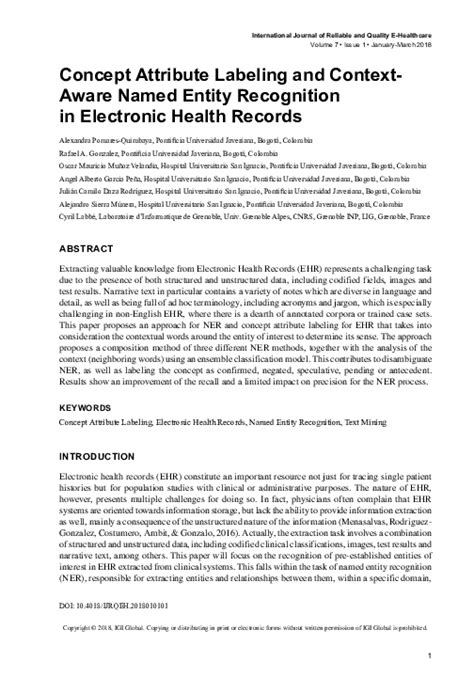 Pdf Concept Attribute Labeling And Context Aware Named Entity Recognition In Electronic Health