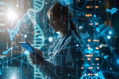 Premium Photo Scientist Analyzing Dna Structure Using Digital Tablet