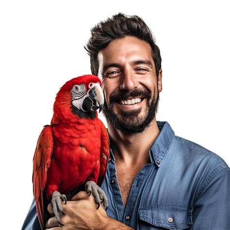 Premium Photo Happy Macaw Awner Smilling And Holding Jis Macaw In