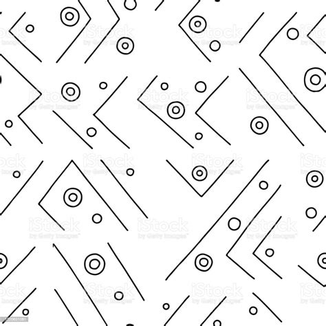 원활한 벡터 패턴 선 점으로 그려진 흑백 기하학적 손 장식 벽지 포장 포장 직물 인쇄 라인 드로잉 그래픽 디자인 검은색에 대한
