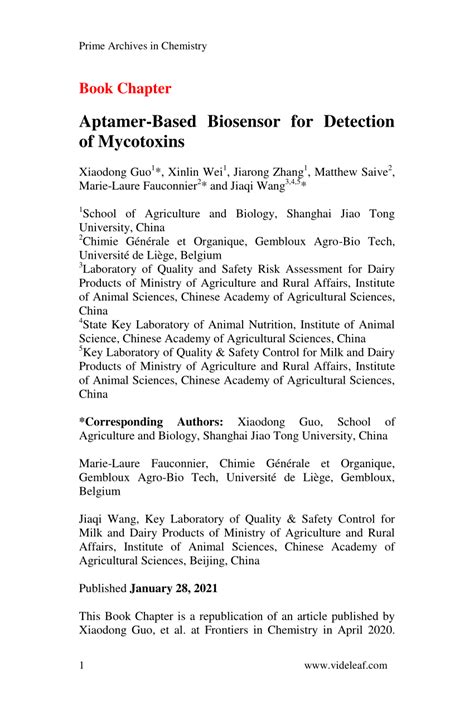 Pdf Aptamer Based Biosensor For Detection Of Mycotoxins