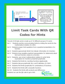 Calculus Limit Task Cards With Hints Through QR Codes TpT