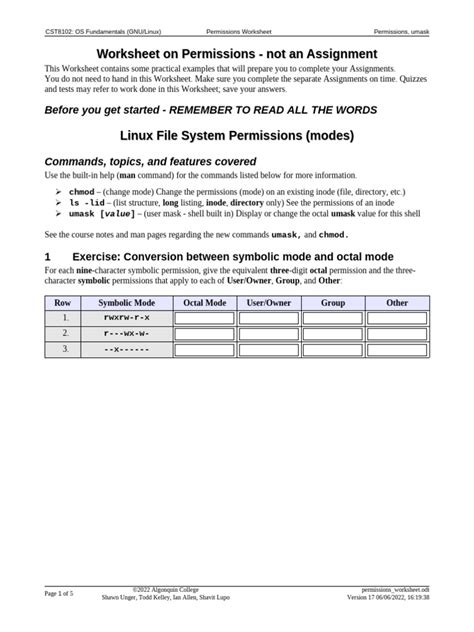 Permissions Worksheet Pdf