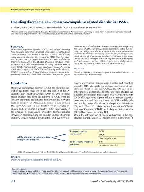 Pdf Hoarding Disorder A New Obsessive Compulsive Related Disorder In