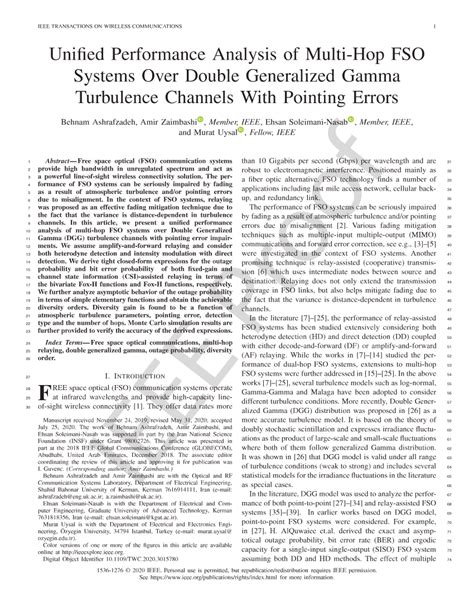 Pdf Unified Performance Analysis Of Multi Hop Fso Systems Over Double