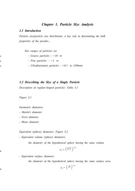 Pdf Chapter 1 Particle Size Analysis … · · 2008 09 08 Equivalent Volume Sphere Diameters