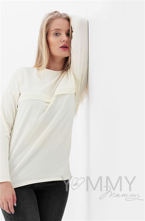 Лонгслив для беременных и кормящих с горизонтальной молнией, цвет экрю ...