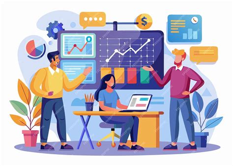 Team Collaboration And Data Analysis In A Business Meeting Vector Illustration Premium Ai