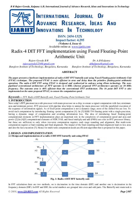 Pdf Radix 4 Dit Fft Implementation Using Fused Floating Point Arithmetic Unit