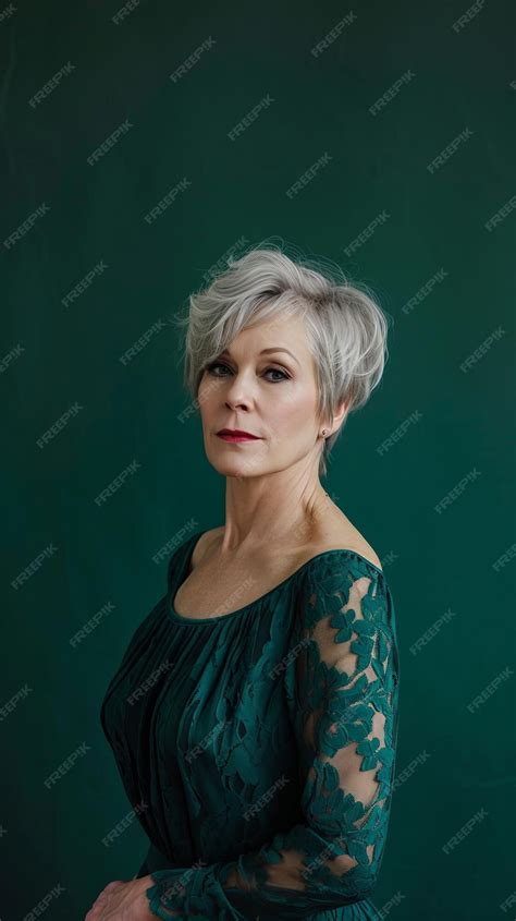 Premium Photo An Older Woman In A Green Dress Posing Against A Green