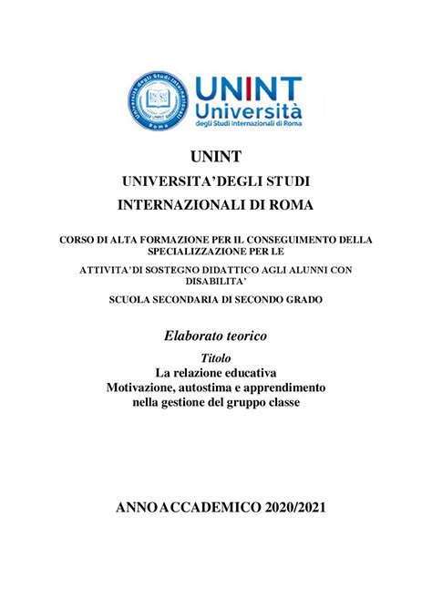 Elaborato Teorico Finale Del Corso Di Sostegno Tfa Tesi Di Laurea Di