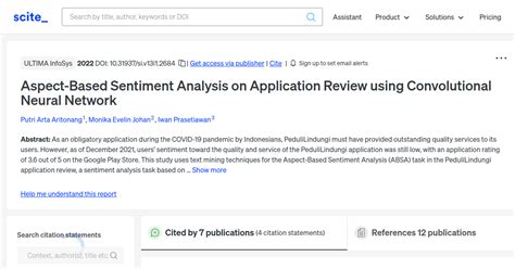 Citation Report Aspect Based Sentiment Analysis On Application Review Using Convolutional