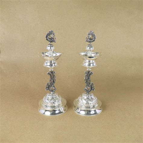 Buy Pure Silver Peacock Design Deepam Kundulu 369vd5542 Online From