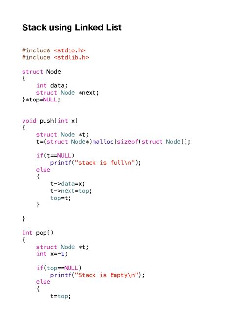 Notes On Dsa And Algo Stack Using Linked List Include Include Studocu