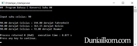 Latihan Kode Program Bahasa C Konversi Suhu Celsius
