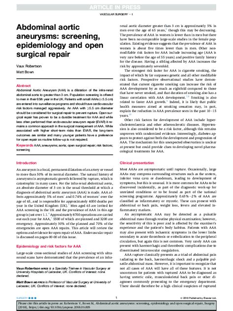 Pdf Abdominal Aortic Aneurysms Screening Epidemiology And Open