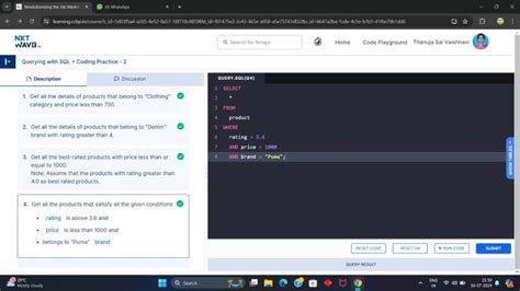 thanuja peddinti on linkedin day56 100daysofcode ccbp ccbpian nxtwave sql