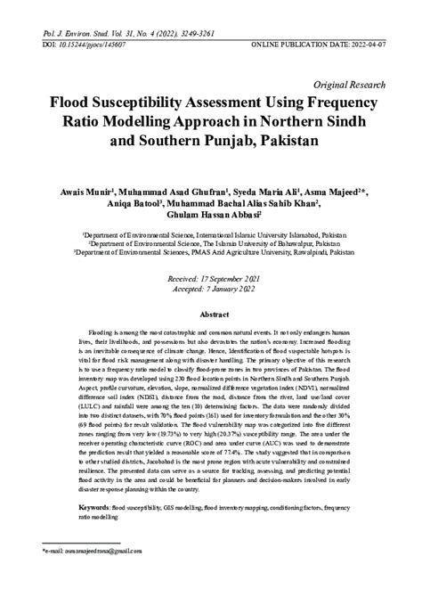 Pdf Flood Susceptibility Assessment Using Frequency Ratio Modelling