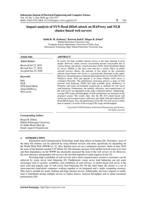 Pdf Impact Analysis Of Syn Flood Ddos Attack On Haproxy And Nlb