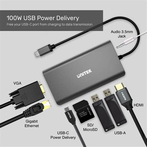 Unitek D1019b Usb3 1 Type C 8 In 1 Port Replicator With 100w Power Delivery Linkqage